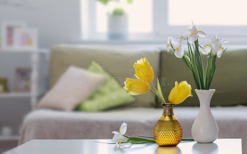 Home Interior with Spring Flowers and Decorations Stock Image - Image ...