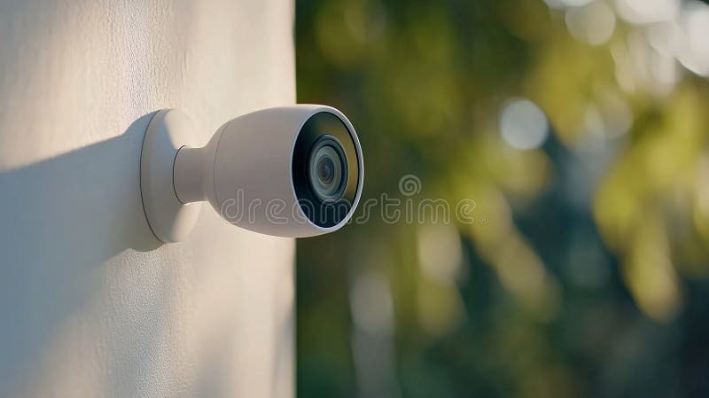 Home Security Camera Mounted on Wall with Blurred Green Background AI ...