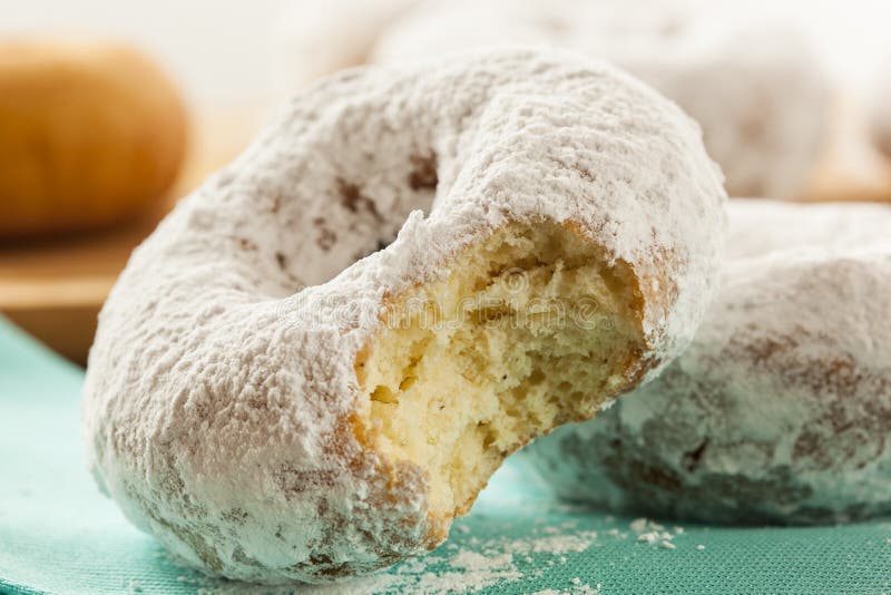 White Homemade Powdered Donuts Stock Image - Image of dessert, donuts ...