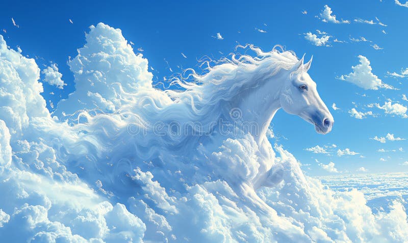 White Horse in Clouds. Generative AI Stock Photo - Image of ethereal ...