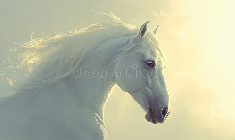 A White Horse with a Long Mane and a White Face Stock Image - Image of ...