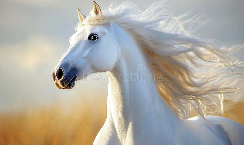 A White Horse with a White Mane and Tail Stock Photo - Image of ...