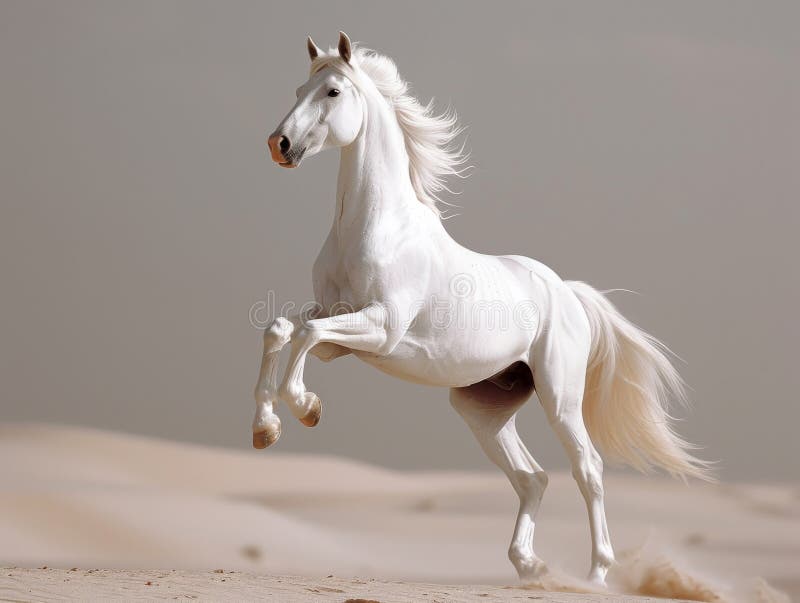 White Horse Rearing Up on the Sand in the Desert Stock Illustration ...
