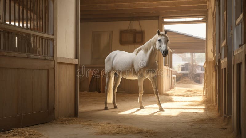 A White Horse Standing Inside of a Barn. Generative Ai Stock ...