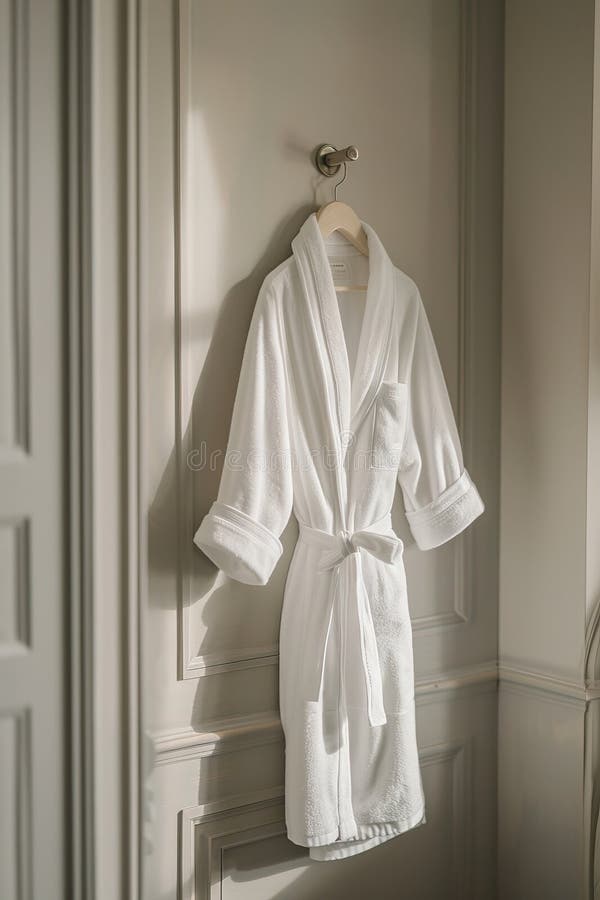 White Hotel Robe Hanging on the Wall in the Hotel Stock Image - Image ...