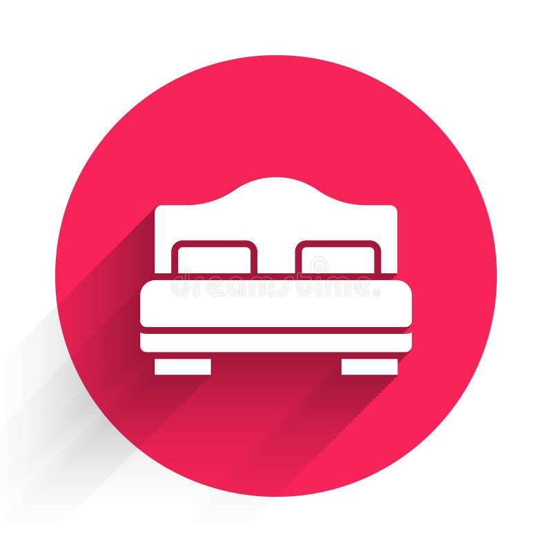 White Hotel Room Bed Icon Isolated with Long Shadow. Red Circle Button ...