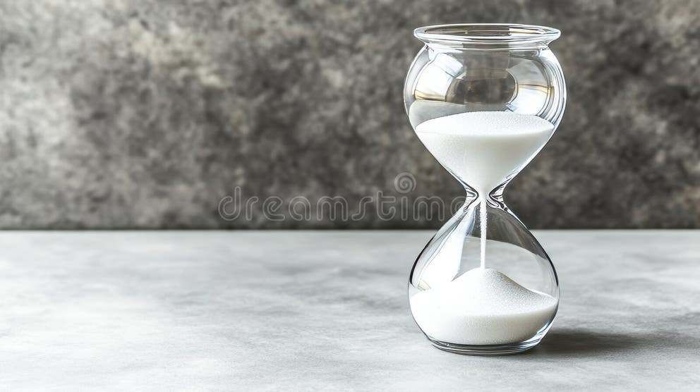 A White Hourglass is Positioned on a White Marble Surface, Symbolizing ...
