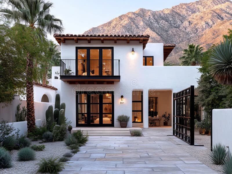 A White House with a Black Gate in Front of it Stock Photo - Image of ...