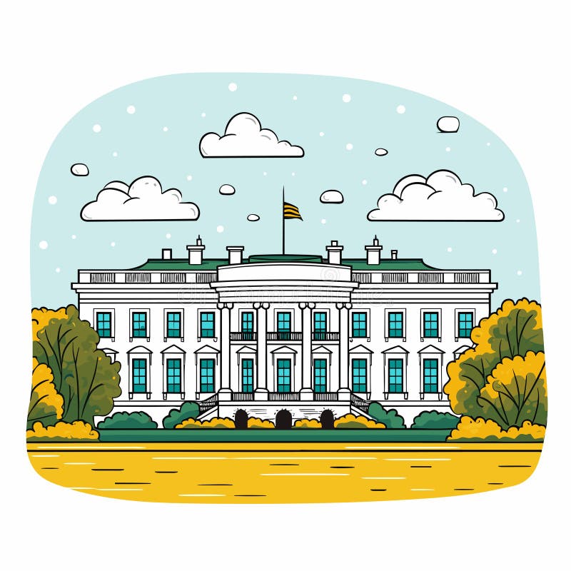 The White House. White House Hand-drawn Comic Illustration. Vector ...