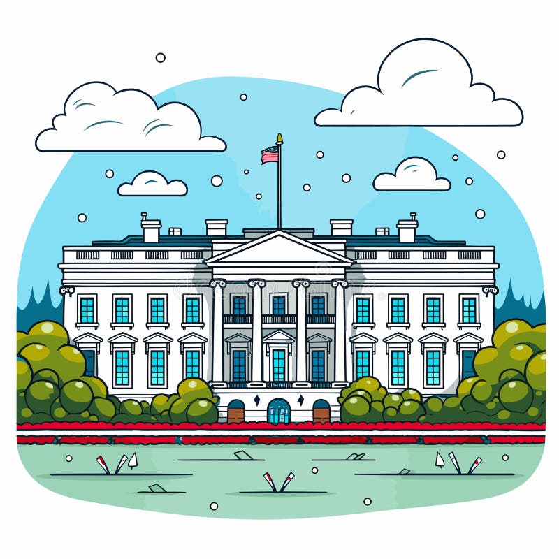 The White House. White House Hand-drawn Comic Illustration. Vector ...