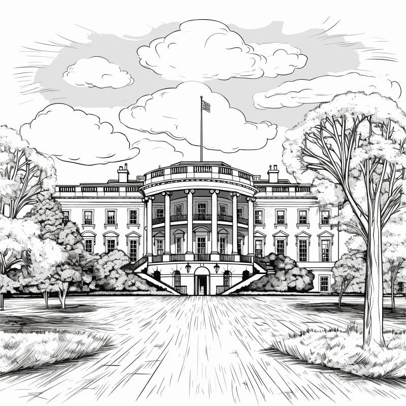 The White House. White House Hand-drawn Comic Illustration. Vector ...