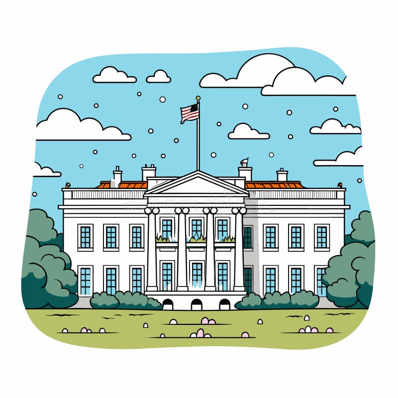The White House. White House Hand-drawn Comic Illustration. Vector ...