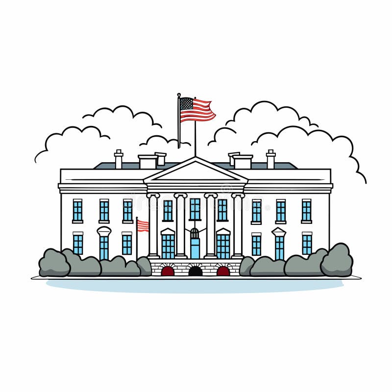 The White House. White House Hand-drawn Comic Illustration. Vector ...