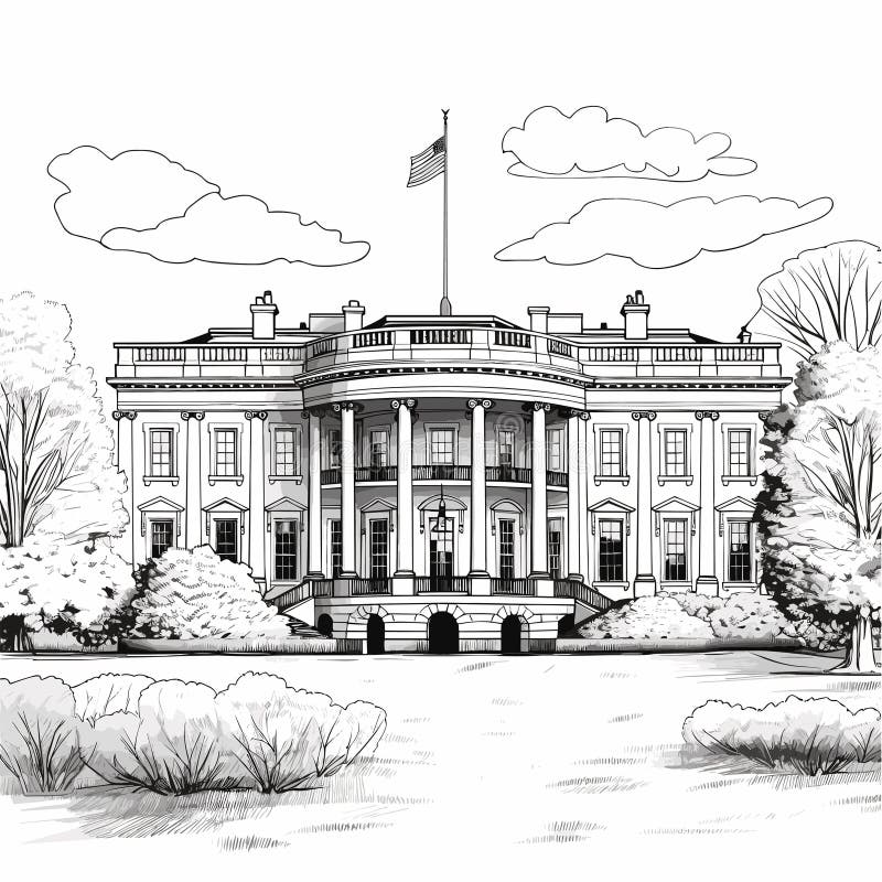 The White House. White House Hand-drawn Comic Illustration. Vector ...