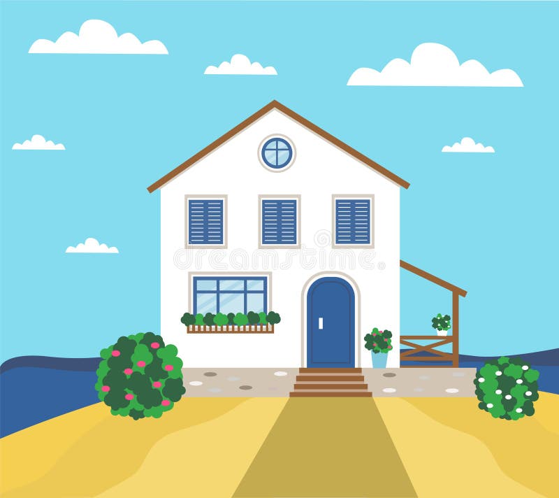 White House with Shutters on the See. Vector Illustration. Stock Vector ...