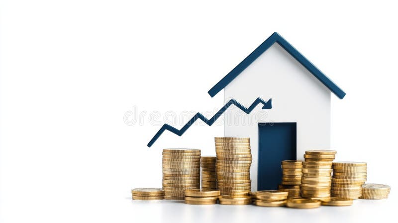 A White House with an Upward Arrow, Standing on a Stack of Gold Coins ...