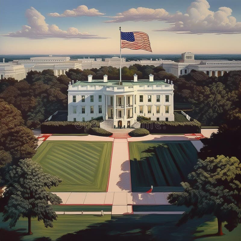 The White House, AI Generated Stock Illustration - Illustration of flag ...