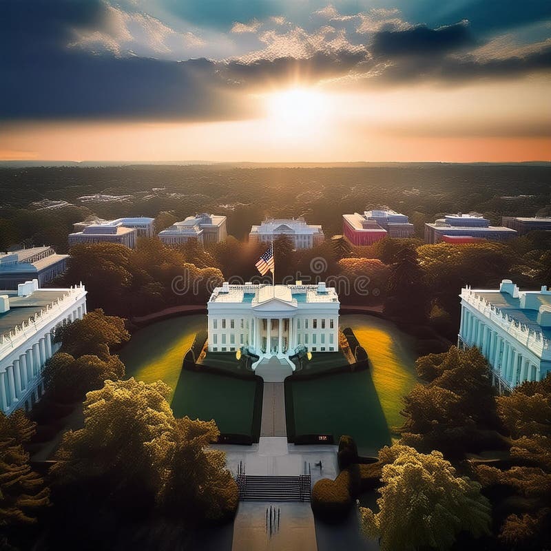 The White House, AI Generated Stock Illustration - Illustration of flag ...