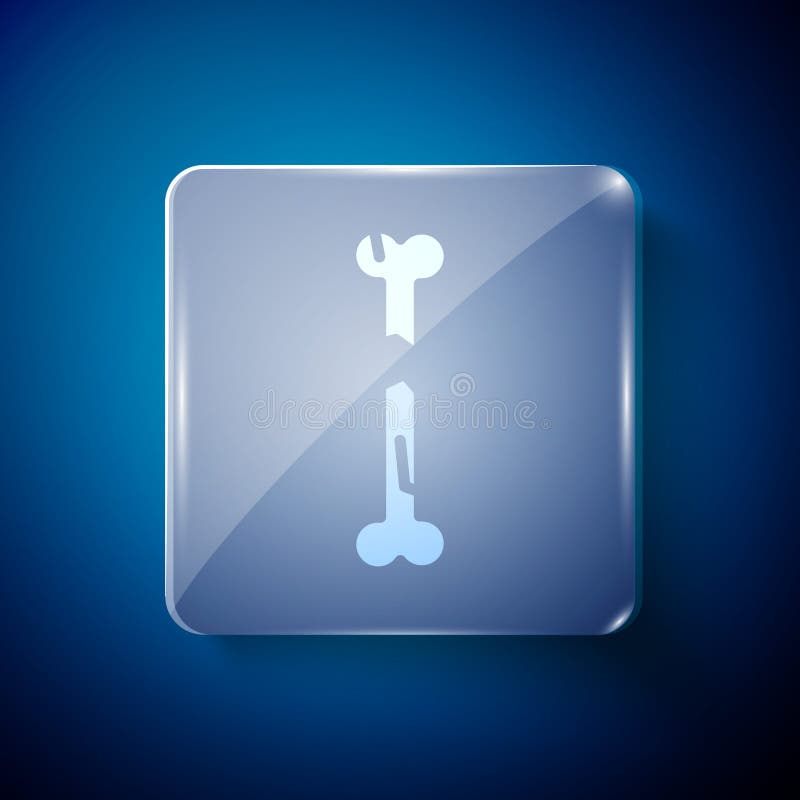 White Human Broken Bone Icon Isolated on Blue Background. Square Glass ...