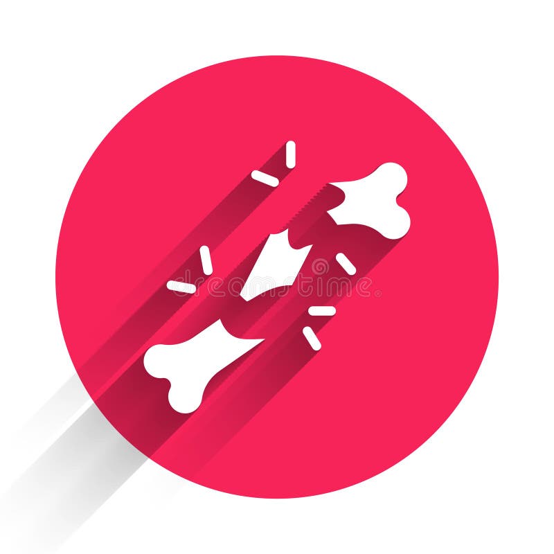 White Human Broken Bone Icon Isolated with Long Shadow. Red Circle ...