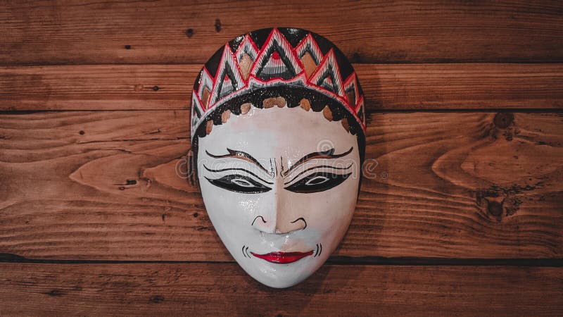 White Human Face Wooden Mask on Wooden Table Stock Photo - Image of ...