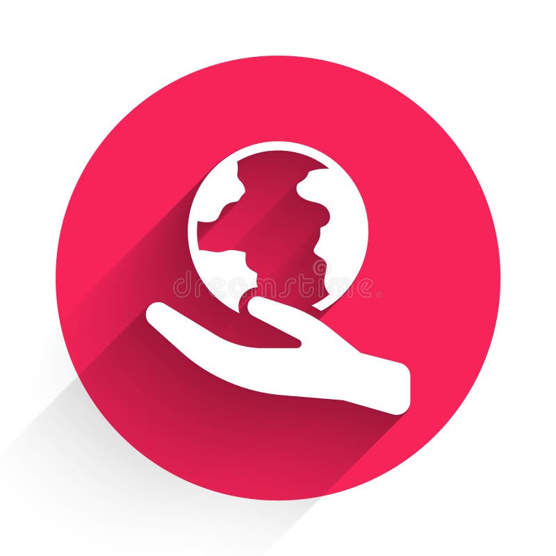 White Human Hand Holding Earth Globe Icon Isolated with Long Shadow ...