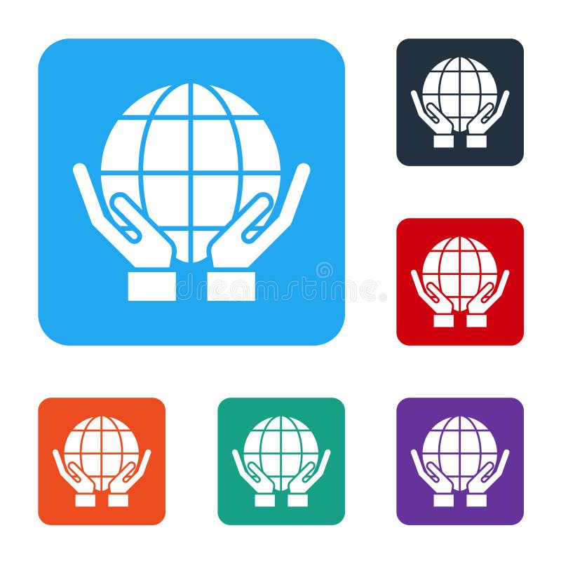 White Human Hands Holding Earth Globe Icon Isolated On White Background