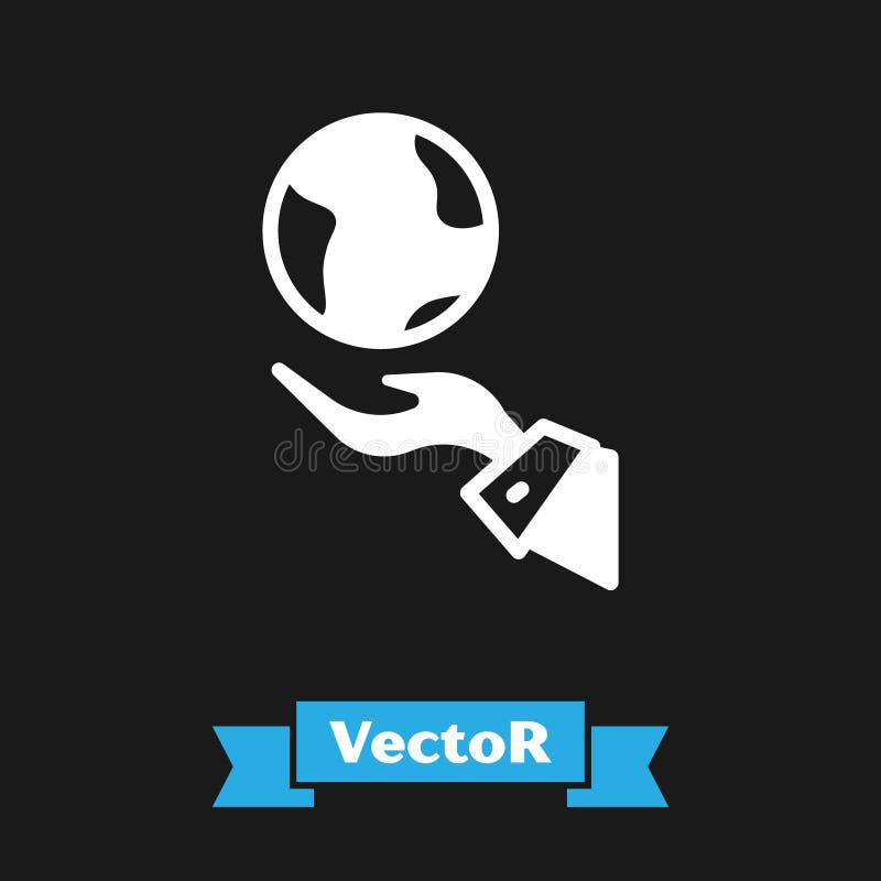 White Human Hands Holding Earth Globe Icon Isolated on Black Background ...