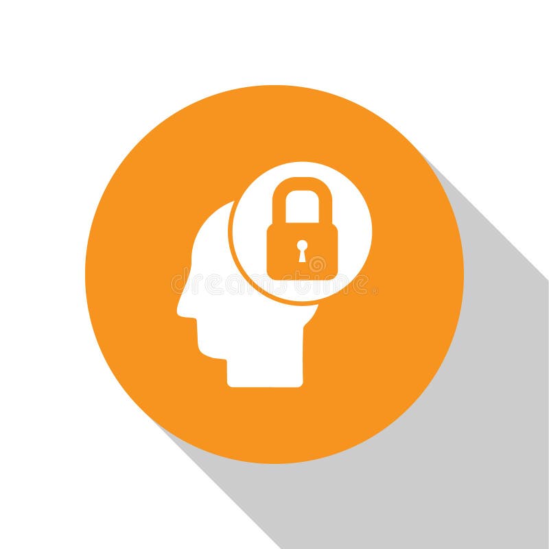 White Human Head with Lock Icon Isolated on White Background. Orange ...