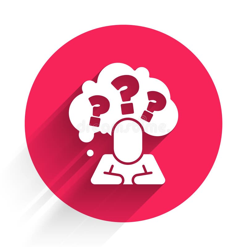 White Human Head with Question Mark Icon Isolated with Long Shadow. Red ...