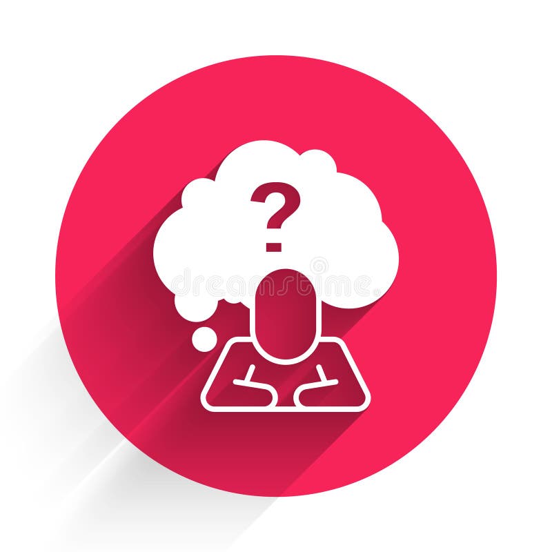 White Human Head with Question Mark Icon Isolated with Long Shadow. Red ...