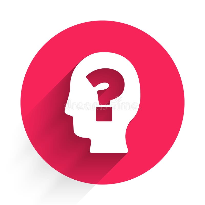 White Human Head with Question Mark Icon Isolated with Long Shadow. Red ...