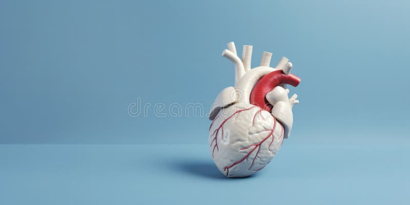 White Human Heart Model on Blue Background. 3D Style, Banner Stock ...
