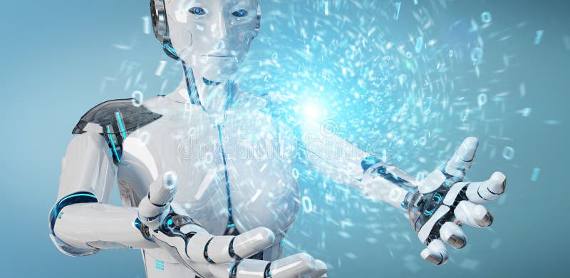 White Humanoid Robot Creating New Futuristic Energy Power Source 3D ...