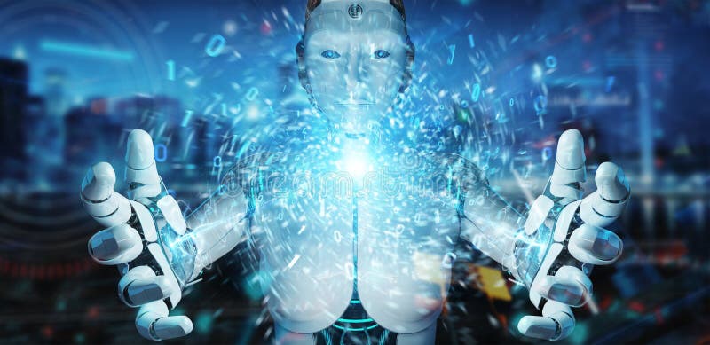 White Humanoid Robot Creating New Futuristic Energy Power Source 3D ...