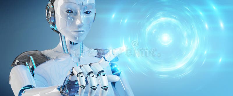 White Humanoid Robot Creating New Futuristic Energy Power Source 3D ...