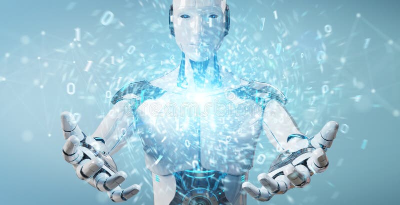 White Humanoid Robot Creating New Futuristic Energy Power Source 3D ...