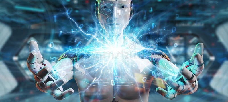 White Humanoid Robot Creating Renewable and Sustainable Eco Energy 3D ...