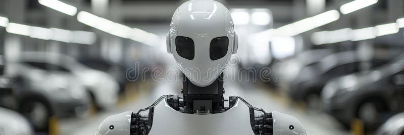 White Humanoid Robot in Futuristic Showroom Setting Stock Illustration ...