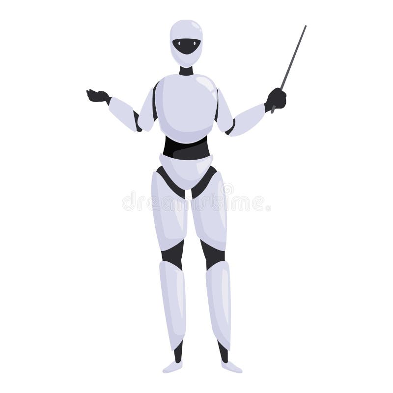 White Humanoid Robot Explaining with Pointer Stick Stock Vector ...
