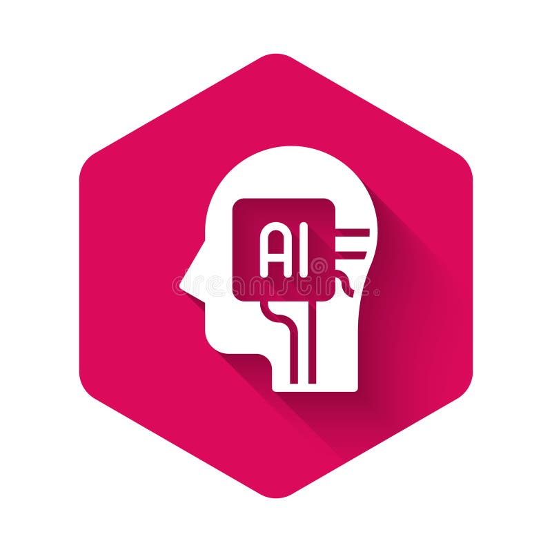 White Humanoid Robot Icon Isolated with Long Shadow Background ...