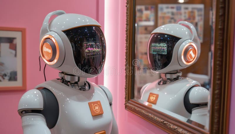 White Humanoid Robot Looking at Itself in the Mirror Stock Photo ...