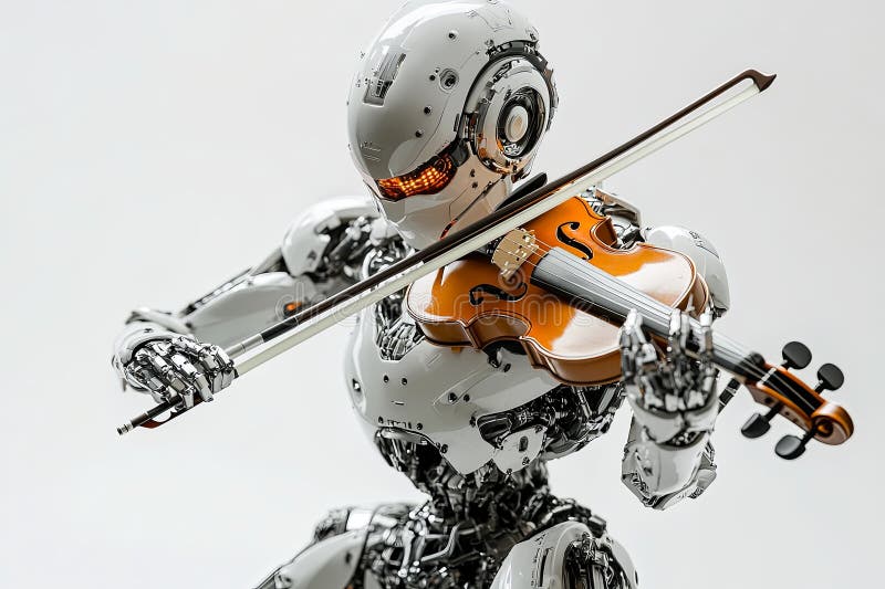 A White Humanoid Robot Playing a Violin, Isolated on a White Background ...