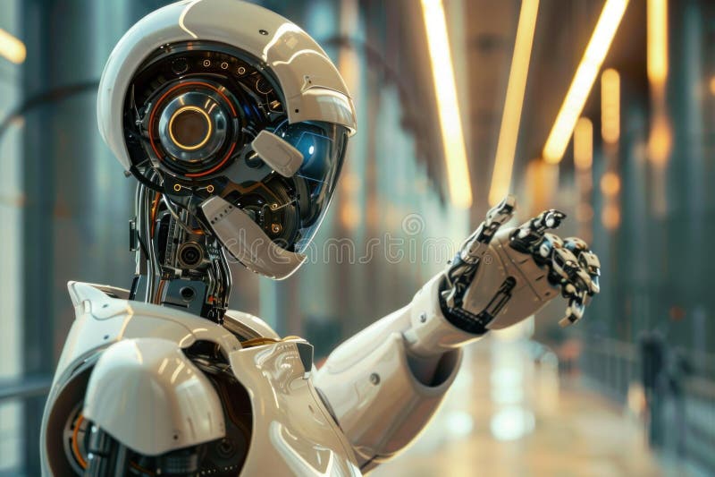 Futuristic White Humanoid Robot is Pointing with a Finger Stock Image ...