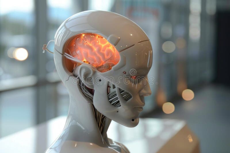 White Humanoid Robot Showing Brain Activity Stock Photo - Image of ...