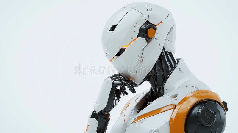 White Humanoid Robot, Thinking Robot Isolated White Background ...