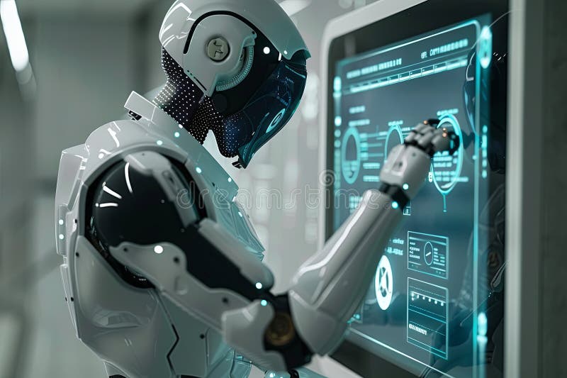 A White Humanoid Robot Uses Its Arm To Control a Touchscreen Interface ...