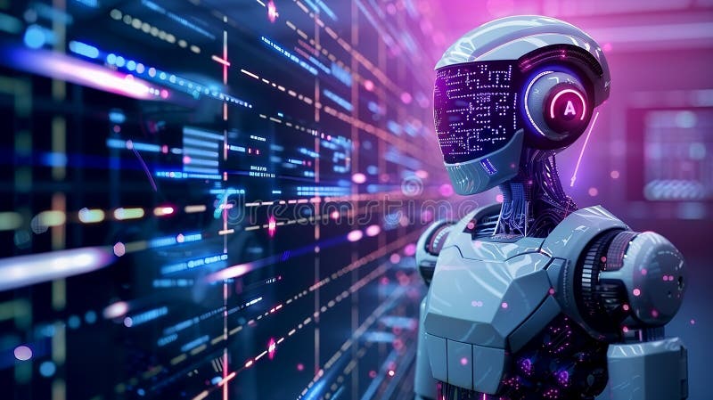 White Humanoid Robot Using Digital Technology Interface with 3D Data ...