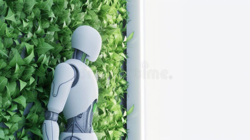 White Humanoid Robot in Vertical Green Wall Environment Stock Photo ...