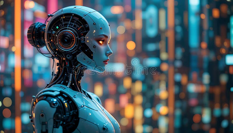 White Humanoid Robots in a Neon-lit, High-tech Environment. AI Robots ...